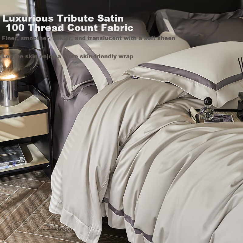 Dohia 4-Piece Bedding Set 100S Light Luxury Tribute Satin Smooth Delicate Bed Sheet Duvet Cover Four-Piece Set Craft Version 1.5 Bed