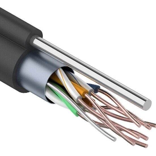 Кабель витая пара Rexant FTP 4PR, 24AWG, медь, CAT5e, наружный (outdoor), с тросом, бухта 305 м