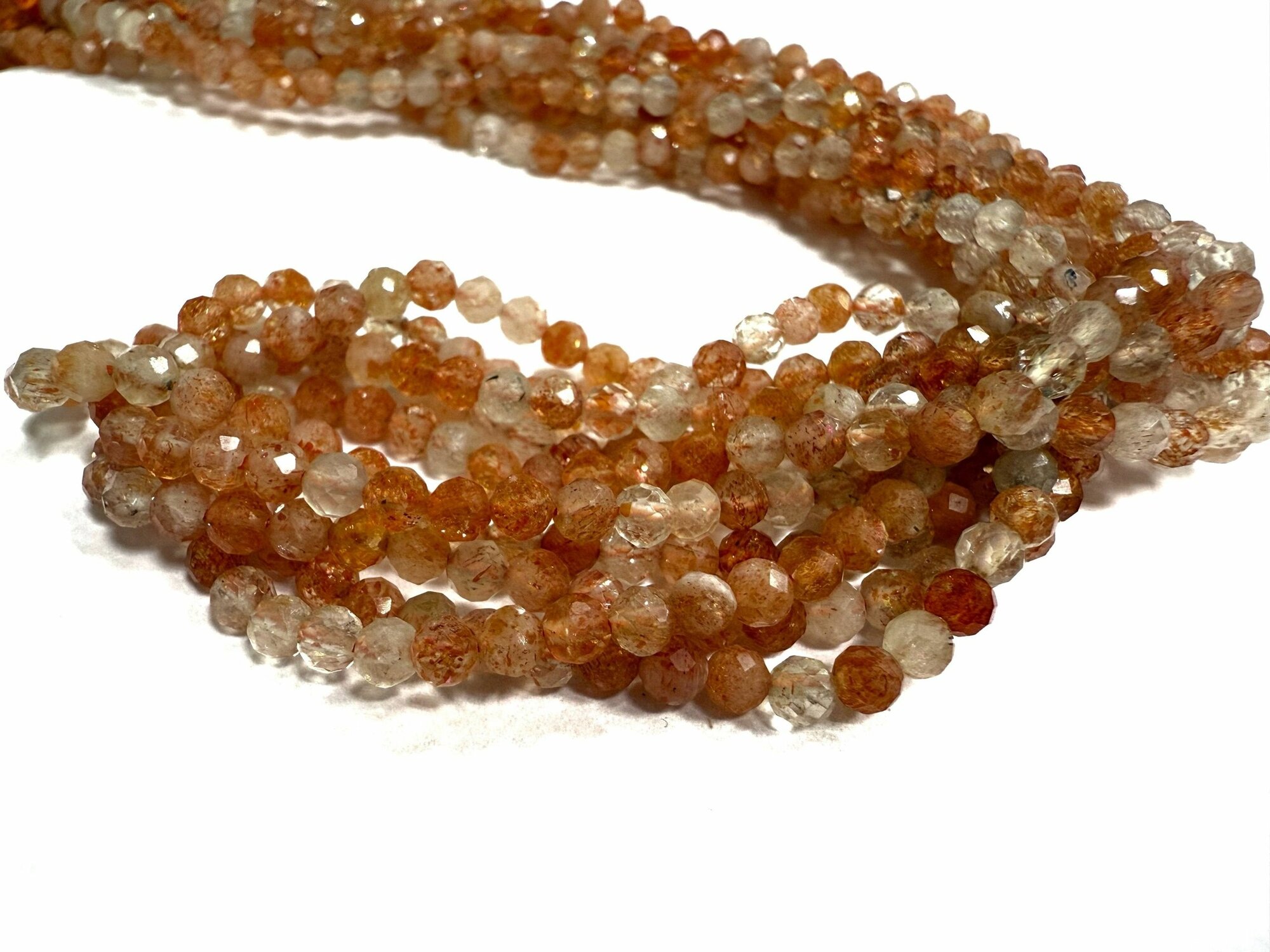 Бусины солнечный камень АA граненый 3,5 мм (нить 19 см), Suntrim