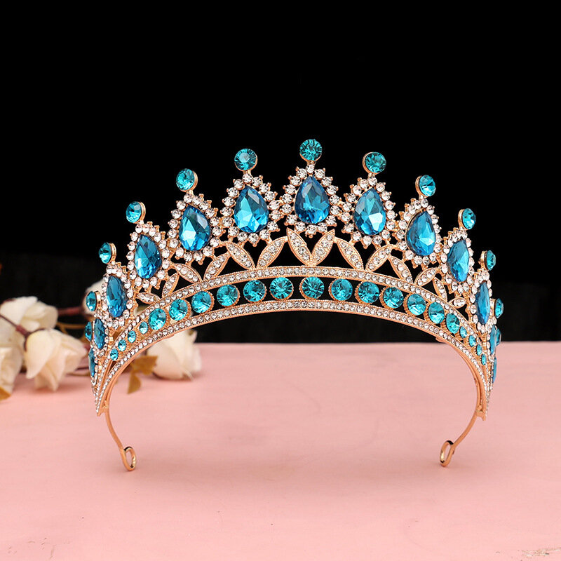 Свадебный головной убор "Корона", цвет KC gold, Lake Blue