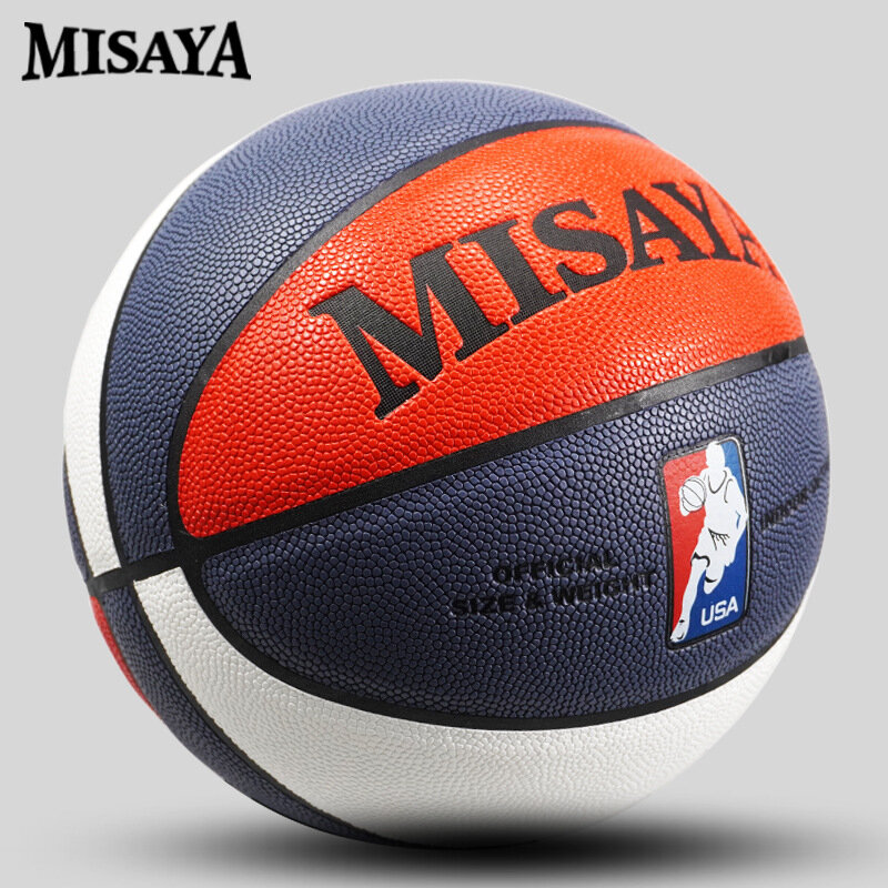 Баскетбольный мяч, №7, воловья кожа, влагопоглощающий, с логотипом, синий