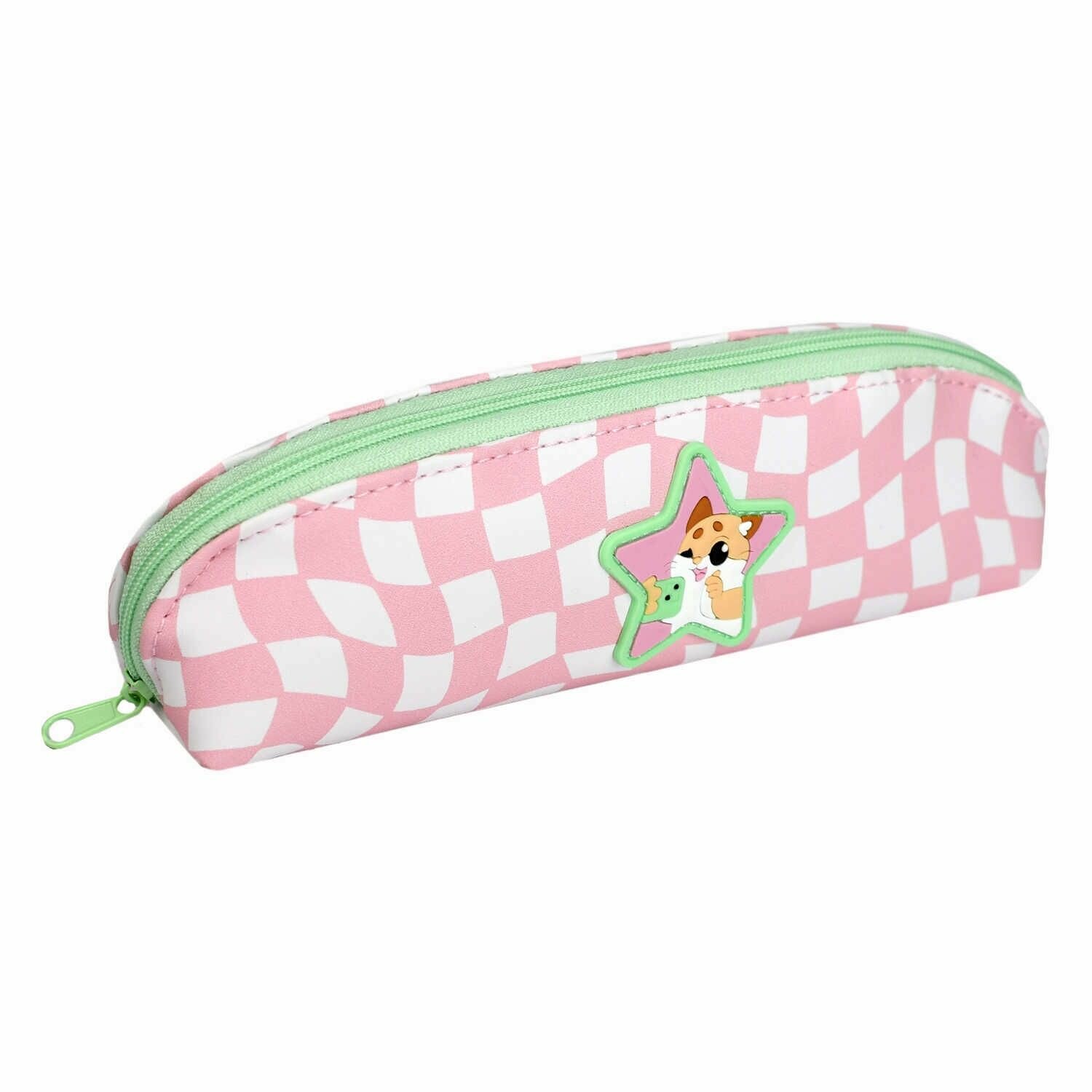 Пенал-косметичка Феникс Плюс "Котик с телефоном", 200х65х55 мм, молния, кожзам, резиновая нашивка (68947)