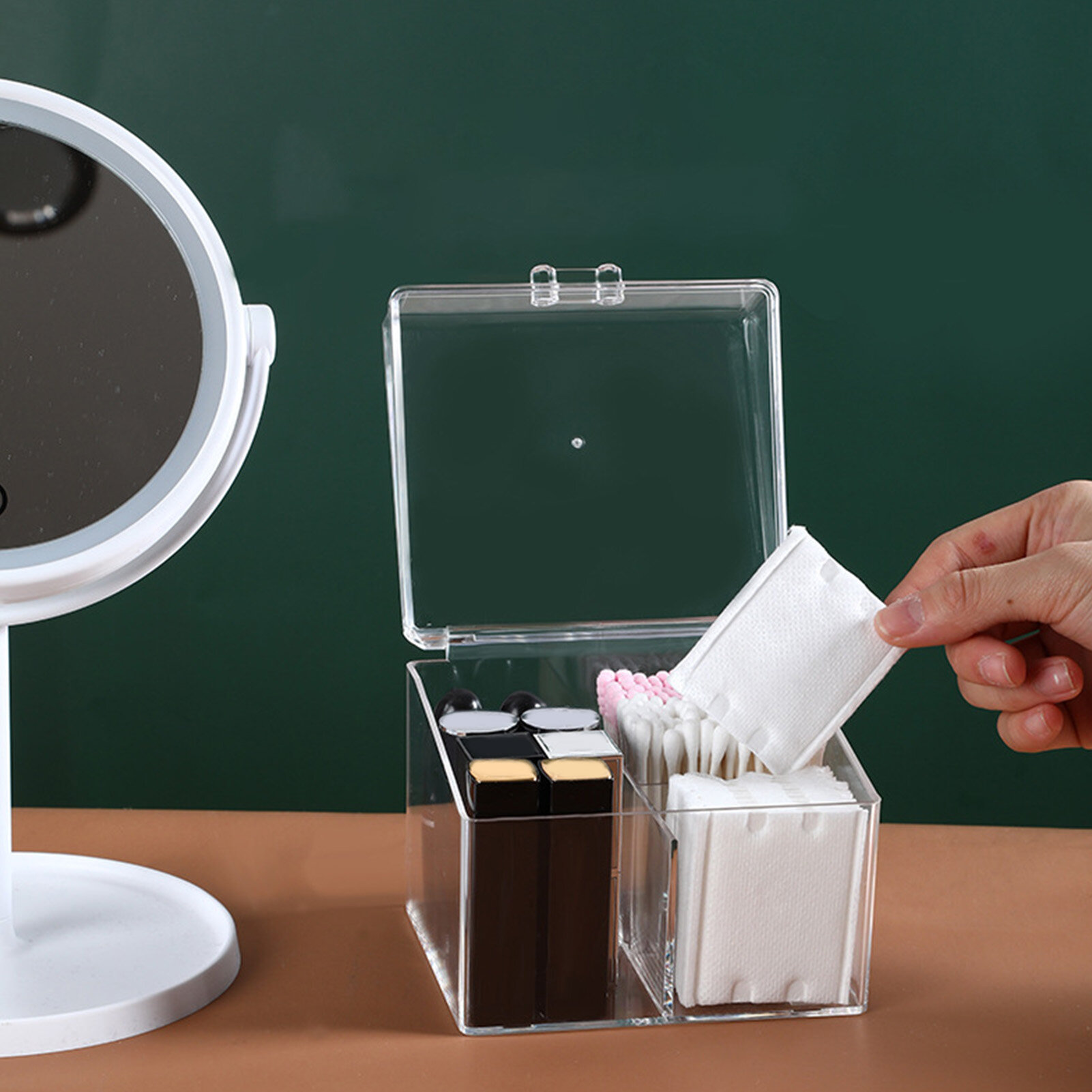 Прозрачный контейнер для ватных палочек, пылезащитный, водонепроницаемый, акриловый, прозрачный, органайзер для ватных палочек с крышкой для ватных дисков, помады
