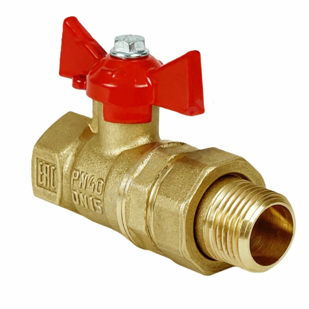 Кран шаровой латунь 11Б27фт1М Ду 32 Ру40 ВР/"американка" бабочка красная VALFEX VF.227. LB1.114. N/P59