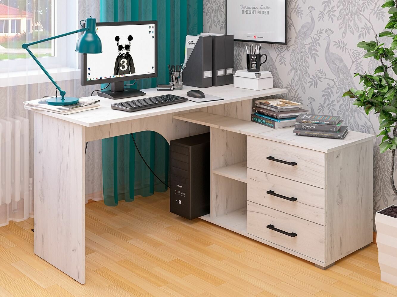 Стол компьютерный КС-62 угловой , ящиками, Дуб Крафт светлый