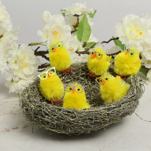 Набор фигурок Пасхальные Цыплята в цветных очках 4 см, 6 шт, Kaemingk, 872642-2