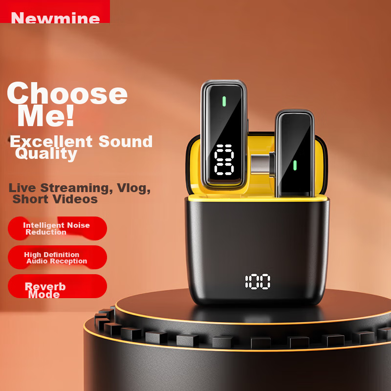 Newmine MC203 Wireless Lavalier Microphone for Live Streaming Recording Interview Outdoor Short Video Noise Reduction Recording Mic Charging Case TYPE-C Version