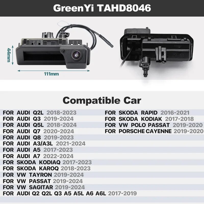 GreenYi AHD динамическая траекториальная камера на ручке багажника для VW LS8046, AHD720P-CVBS