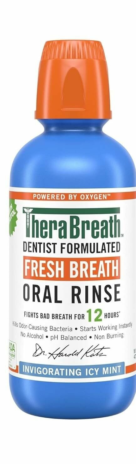 TheraBreath 16 Fl Oz, ополаскиватель для полости рта со вкусом мяты ICY.