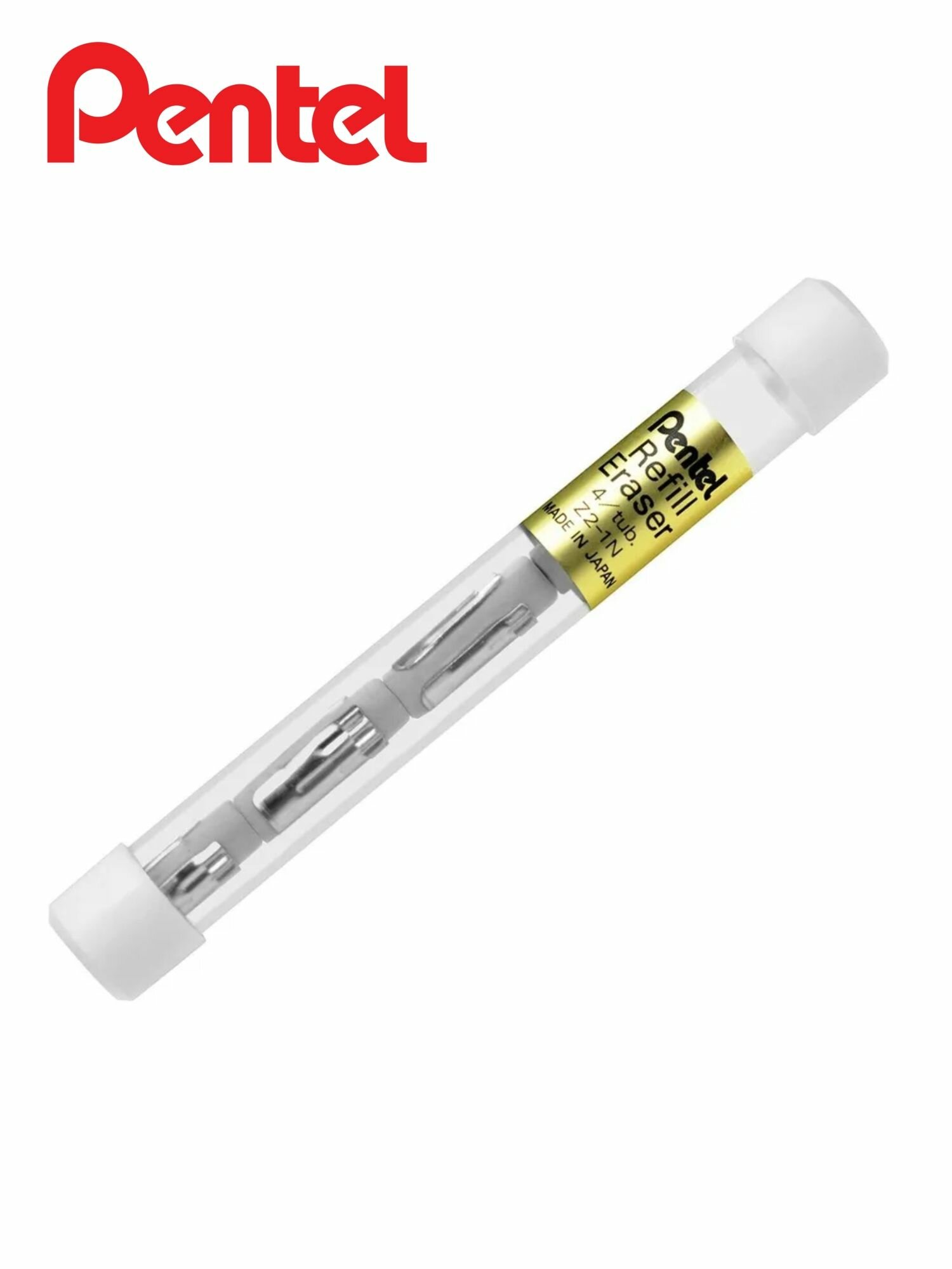 Сменный ластик Pentel для карандашей GRAPHGEAR 500 и 1000 — мягкое стирание без разводов, 4 шт. в тубе для черчения