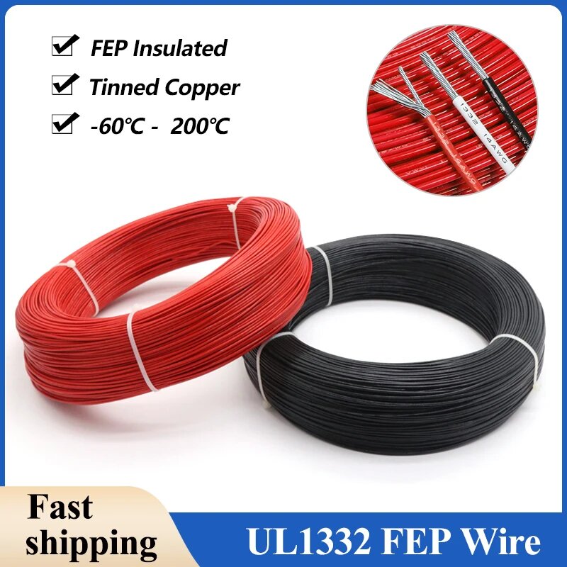UL1332 медный провод FEP 300В 14AWG, Black, 2 meters
