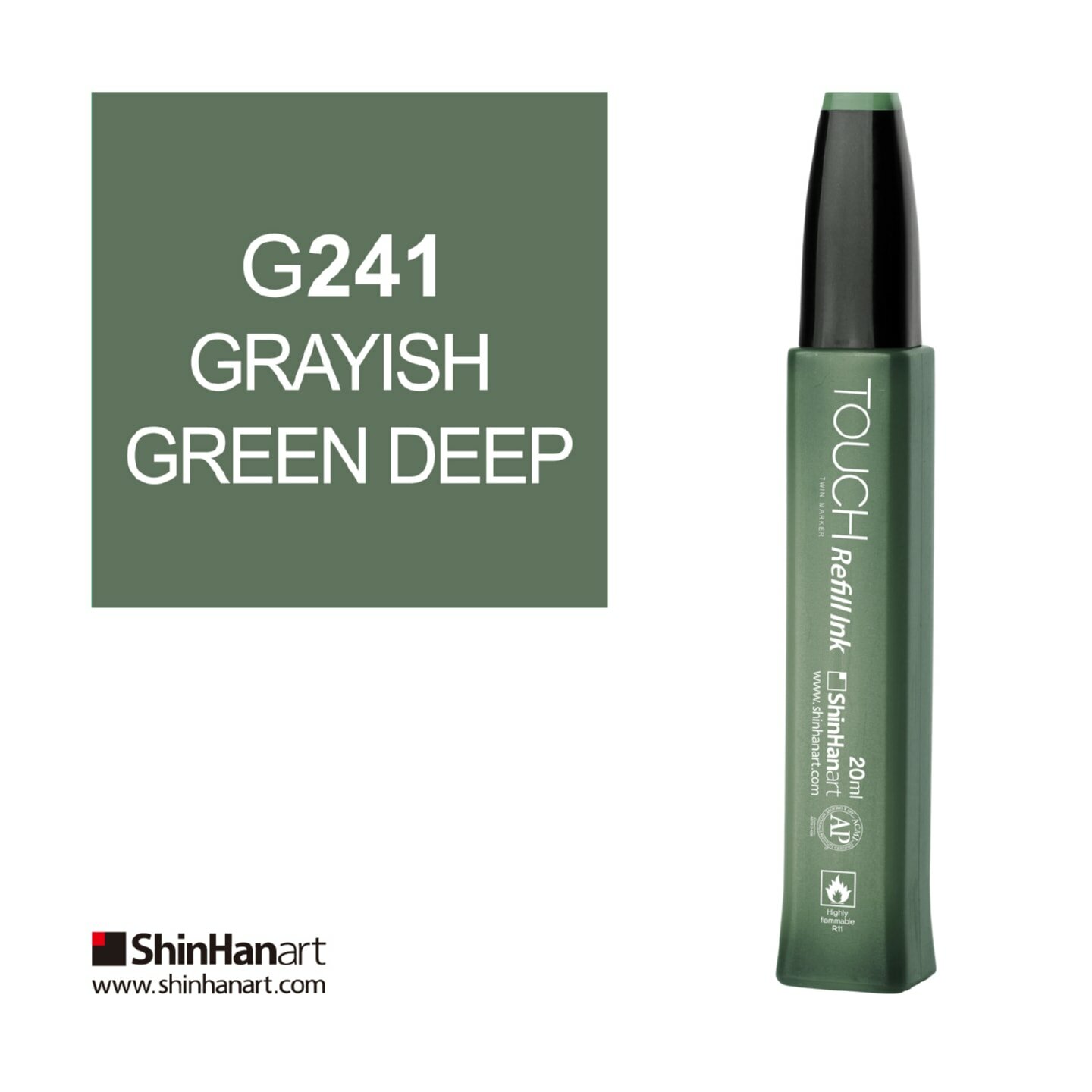Чернила спиртовые ShinHan TOUCH для маркеров 20мл G241 Серо-зеленый насыщенный