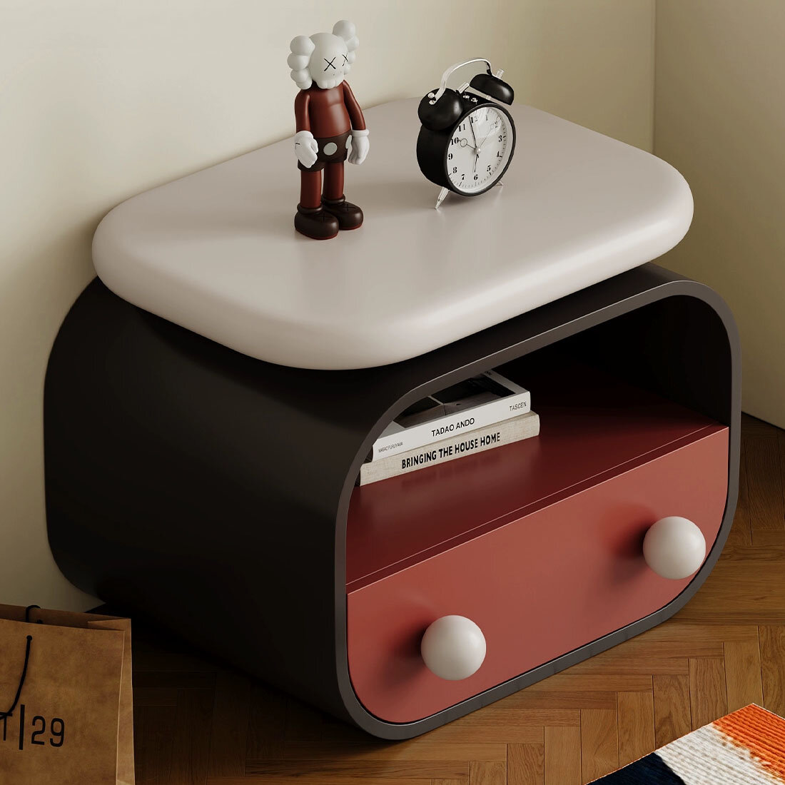 Дизайнерская прикроватная тумбочка Monolog (красный ящик)