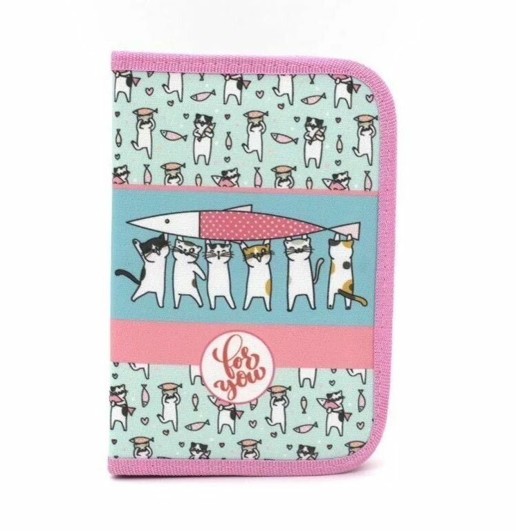 Пенал 1 отделение 210х140х40мм "Котики и рыбка" 2 откидные секции