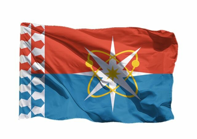 Флаг Новоуральска на шёлке, 70х105 см - для ручного древка