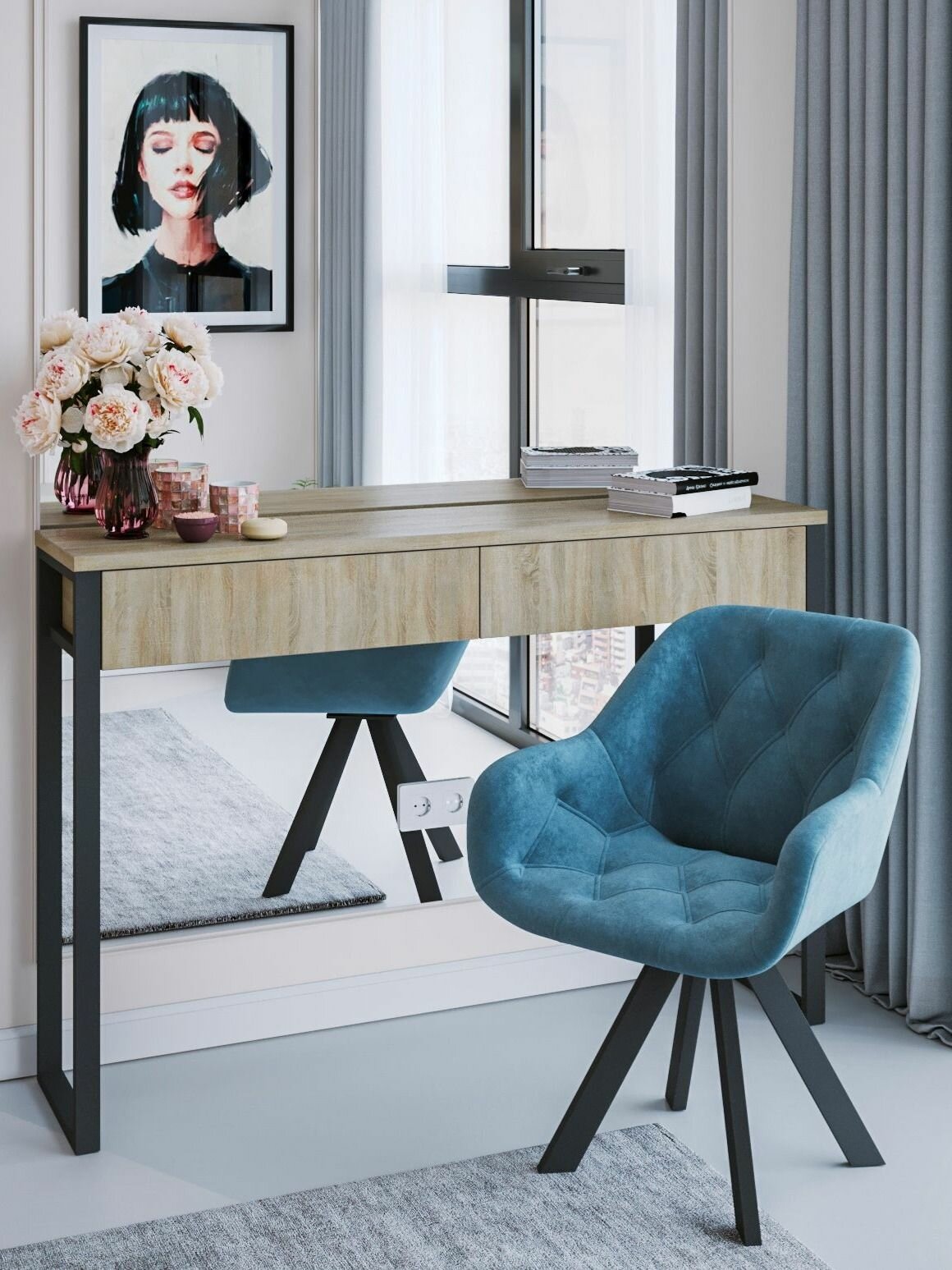 Туалетный столик Консоль Сити 02 ЛДСП EGGER: Дуб Бардолино серый в стиле лофт