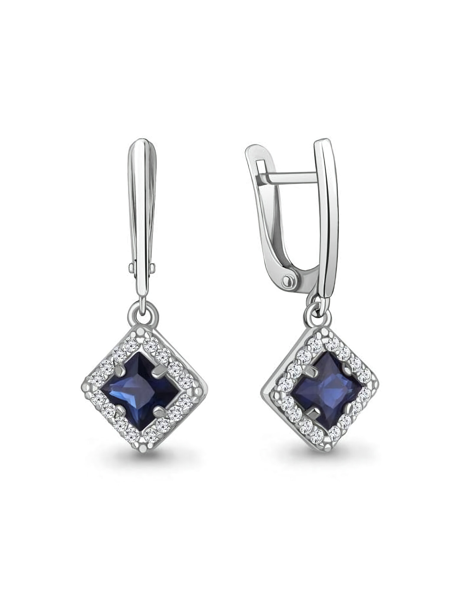 Серьги пусеты, серебро, 925 проба, родирование, сапфир синтетический