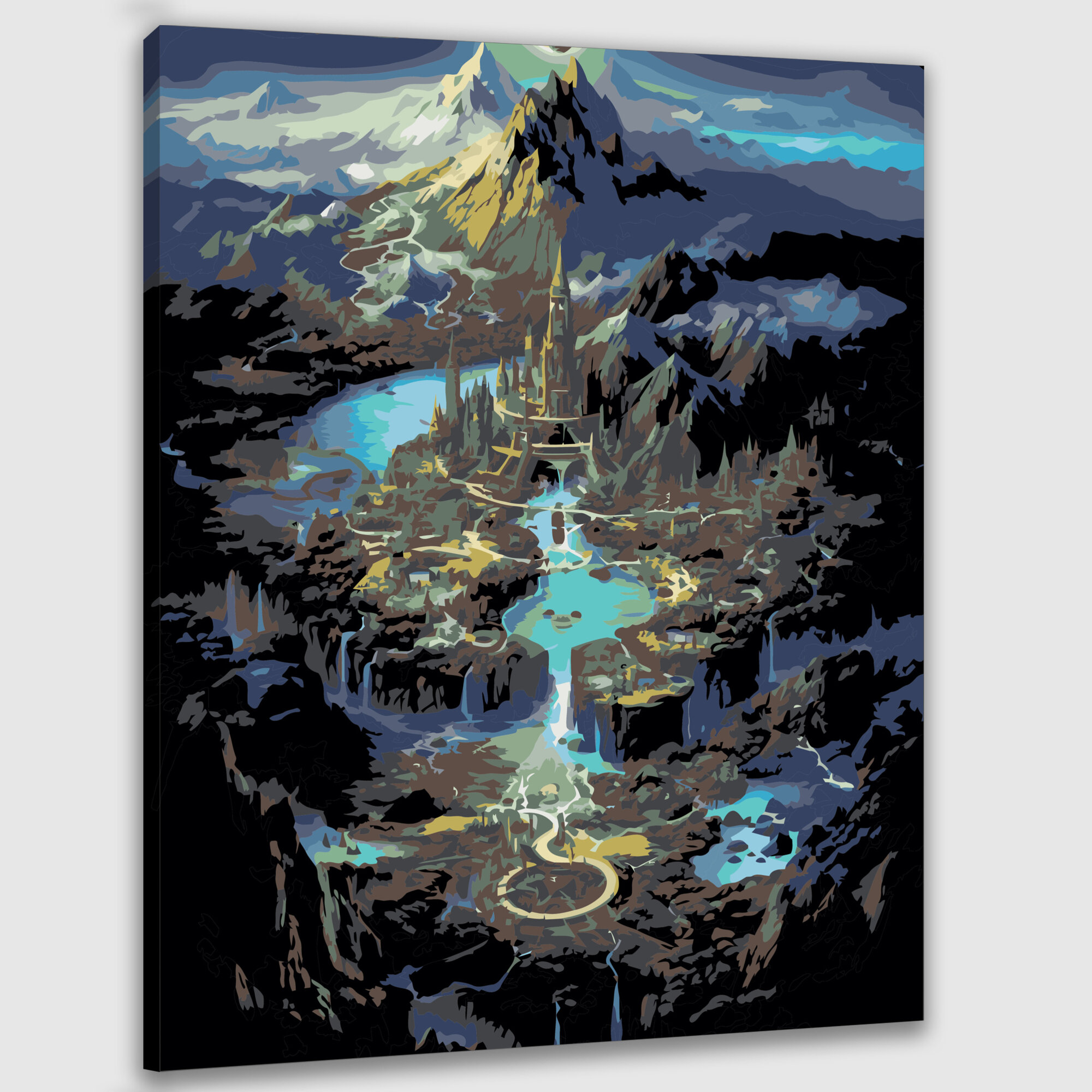 Картина по номерам 40x50 см, цифровое произведение, фантастическая карта, забытый мир, береговые линии, горные хребты