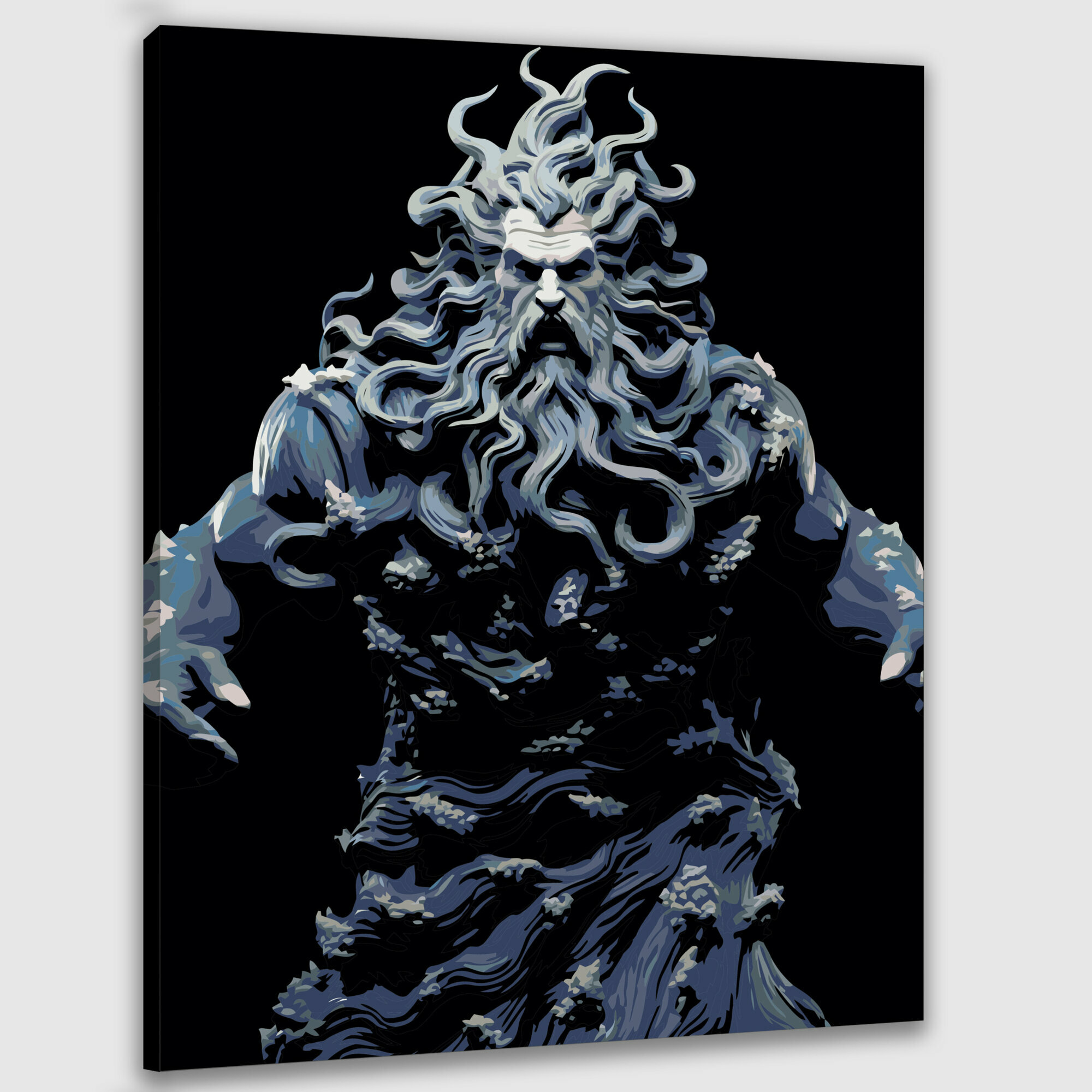 Картина по номерам 40x50 см, Посейдон, керамическая скульптура, древнегреческая мифология, бог моря, детали