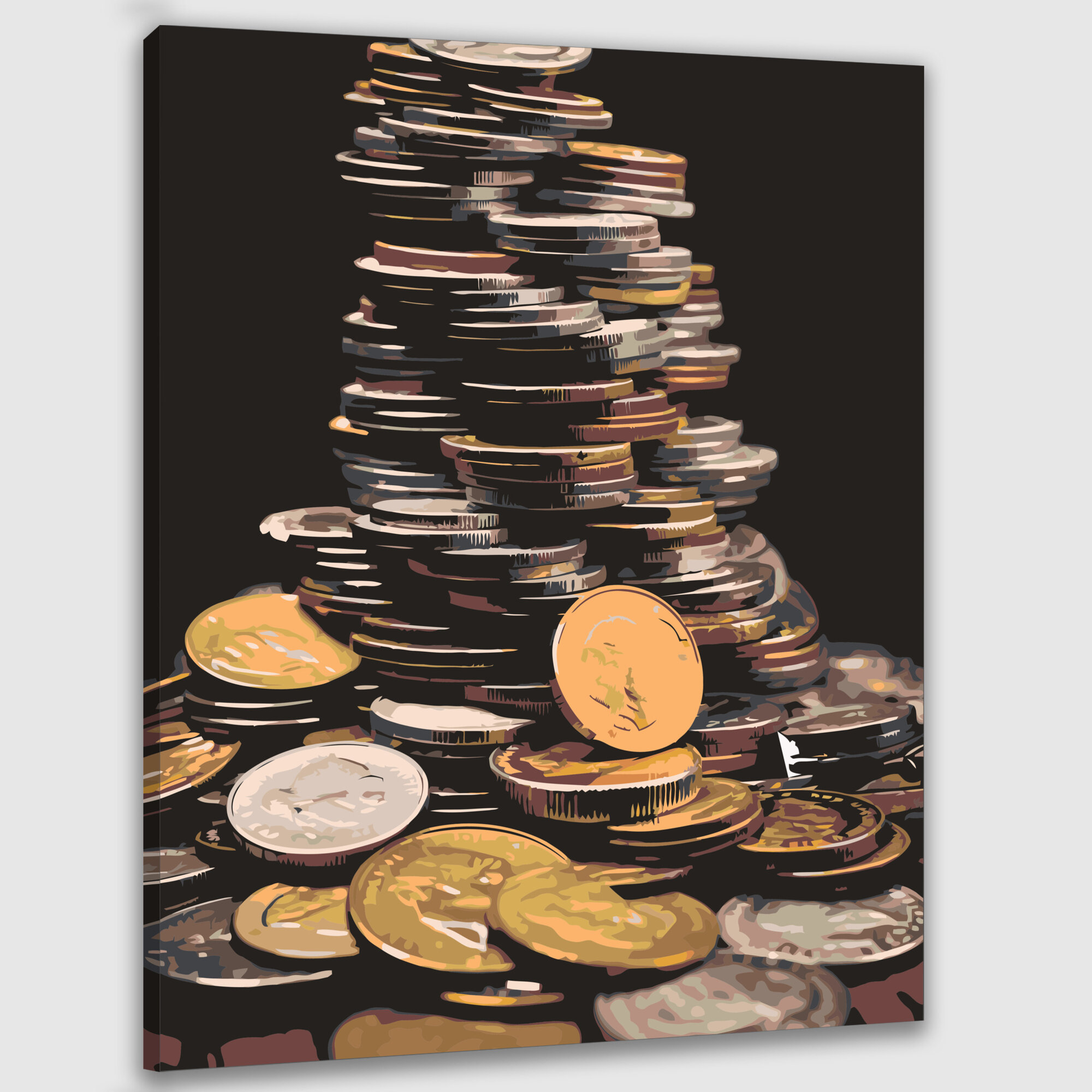 Картина по номерам 40x50 см, монеты, валюты, номиналы, стопка, организованно, визуальная метафора