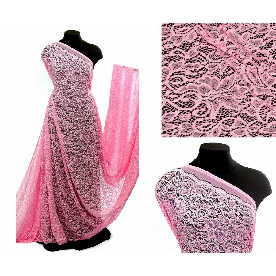 Кружевная ткань (гипюр) в нарезке с кордом TBY.3036 шир.150см 130 г/м² цв.135 розовый уп.2,7м