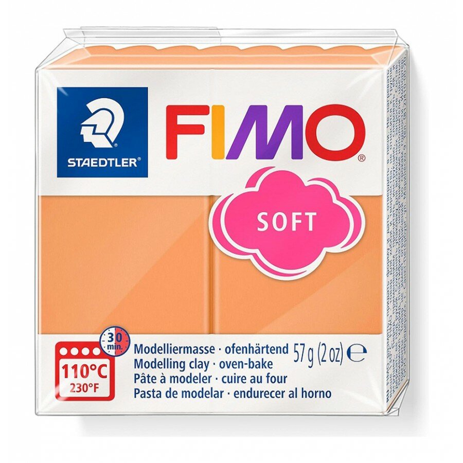 Полимерная глина FIMO Soft, уп. 57 г, цвет: сорбет из папайи 55 х 55 х 15 мм сорбет из папайи FIMO 8020-T41