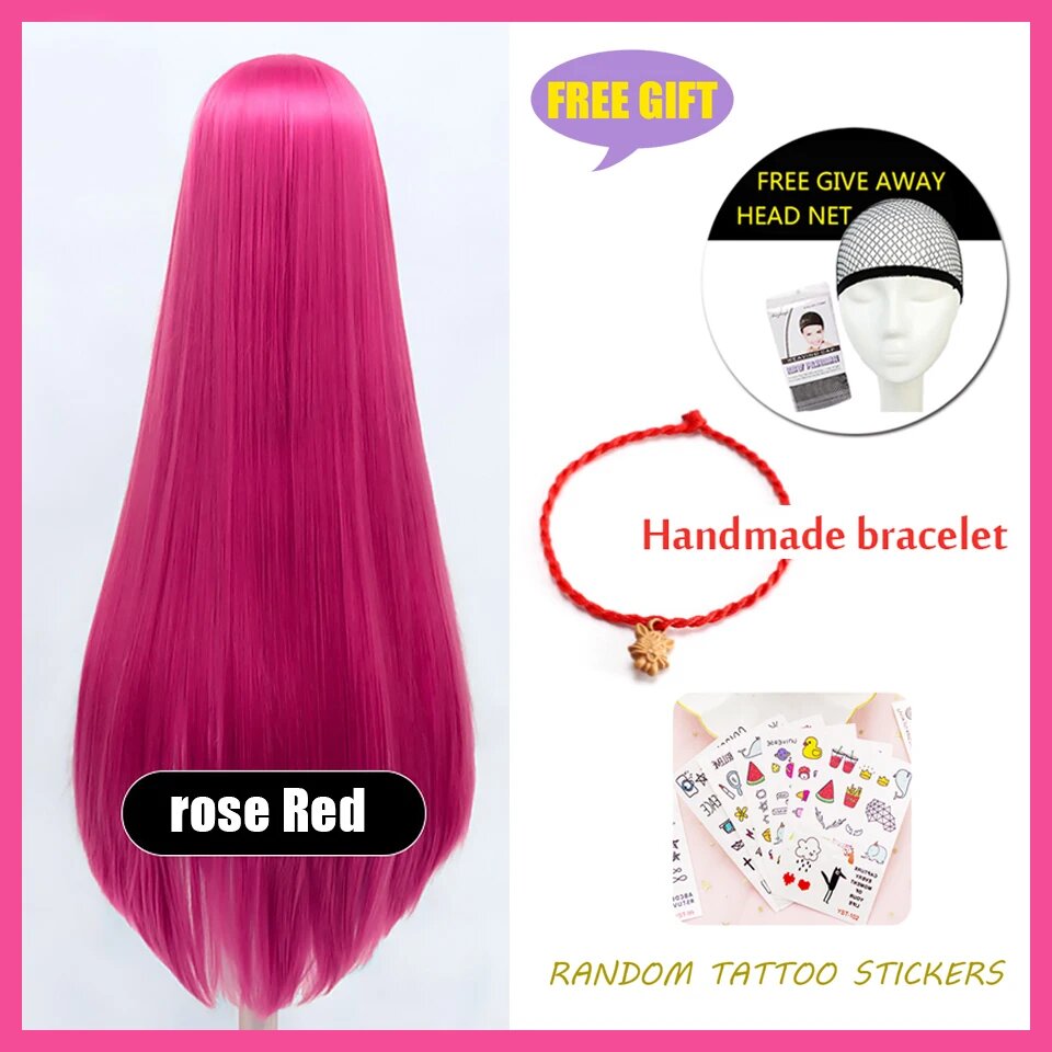 Розовый парик HUAYA 100 см, Цвет: Rose Red