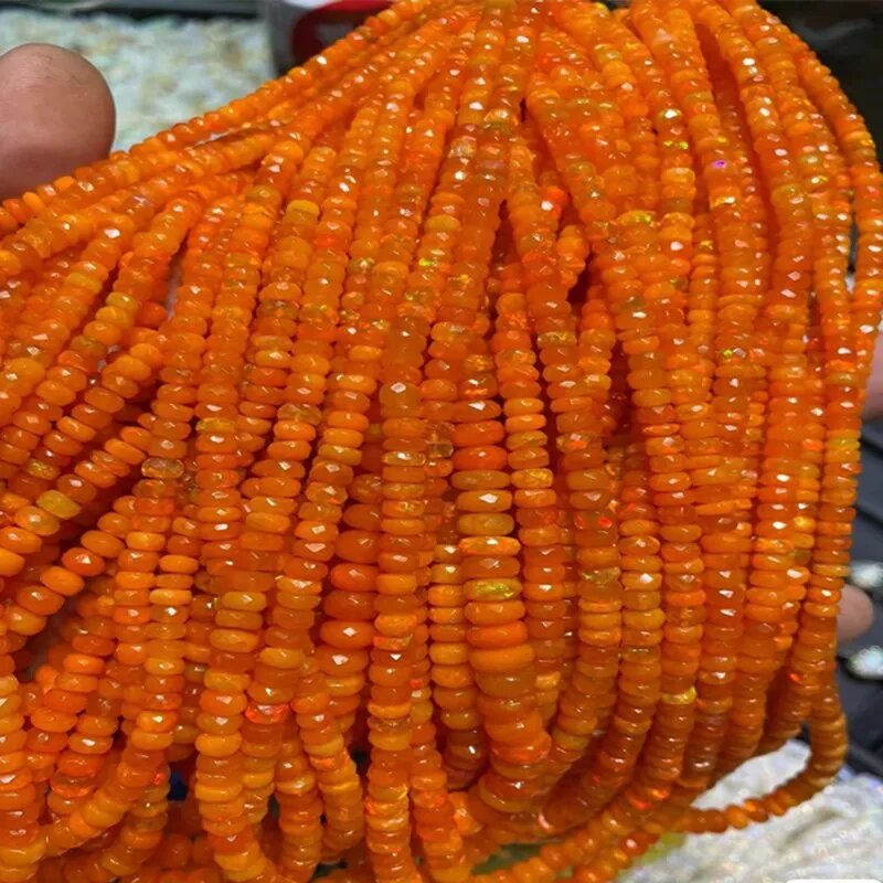 Опаловые бусины круглые граненые 3-4 мм зелёный/синий/розовый/оранжевый 40 см Оранжевый, Оранжевый