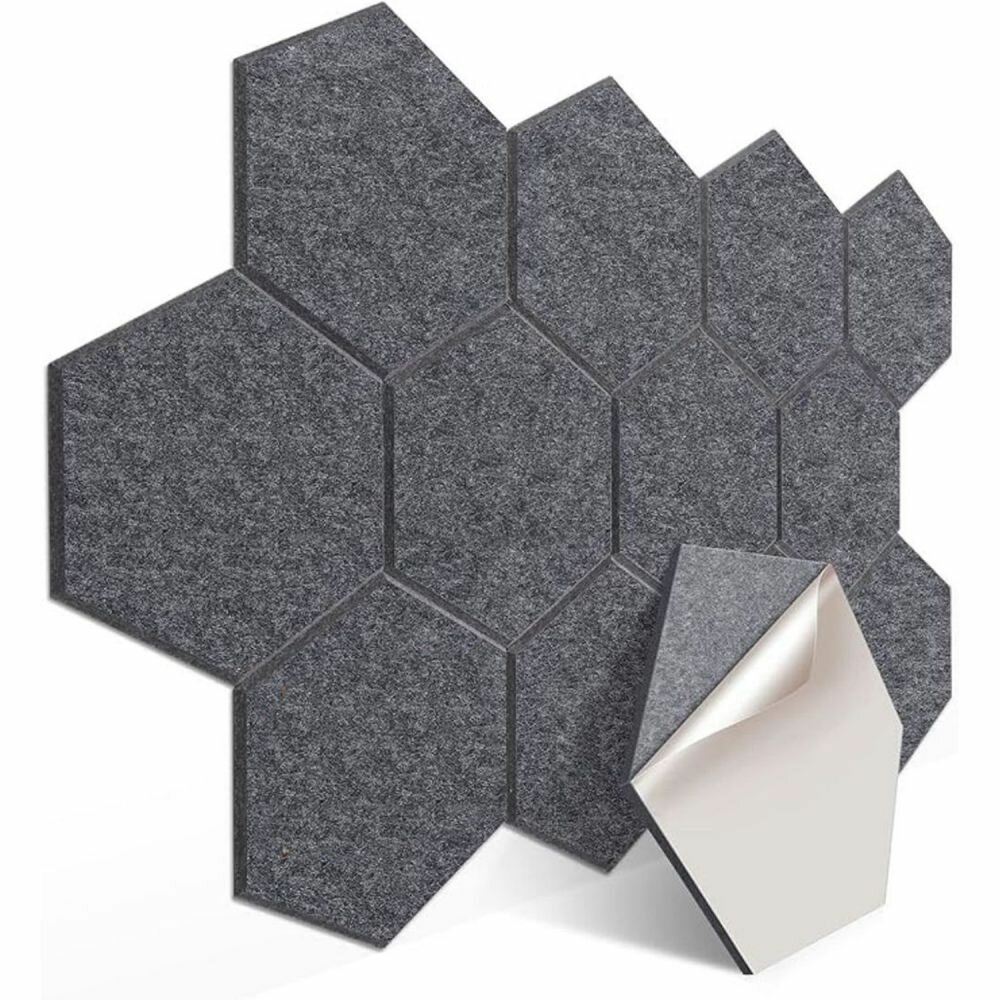 Большой Шестиугольник Самоклеящиеся акустические звукоизоляционные декоративные панели для стен, 12 шт