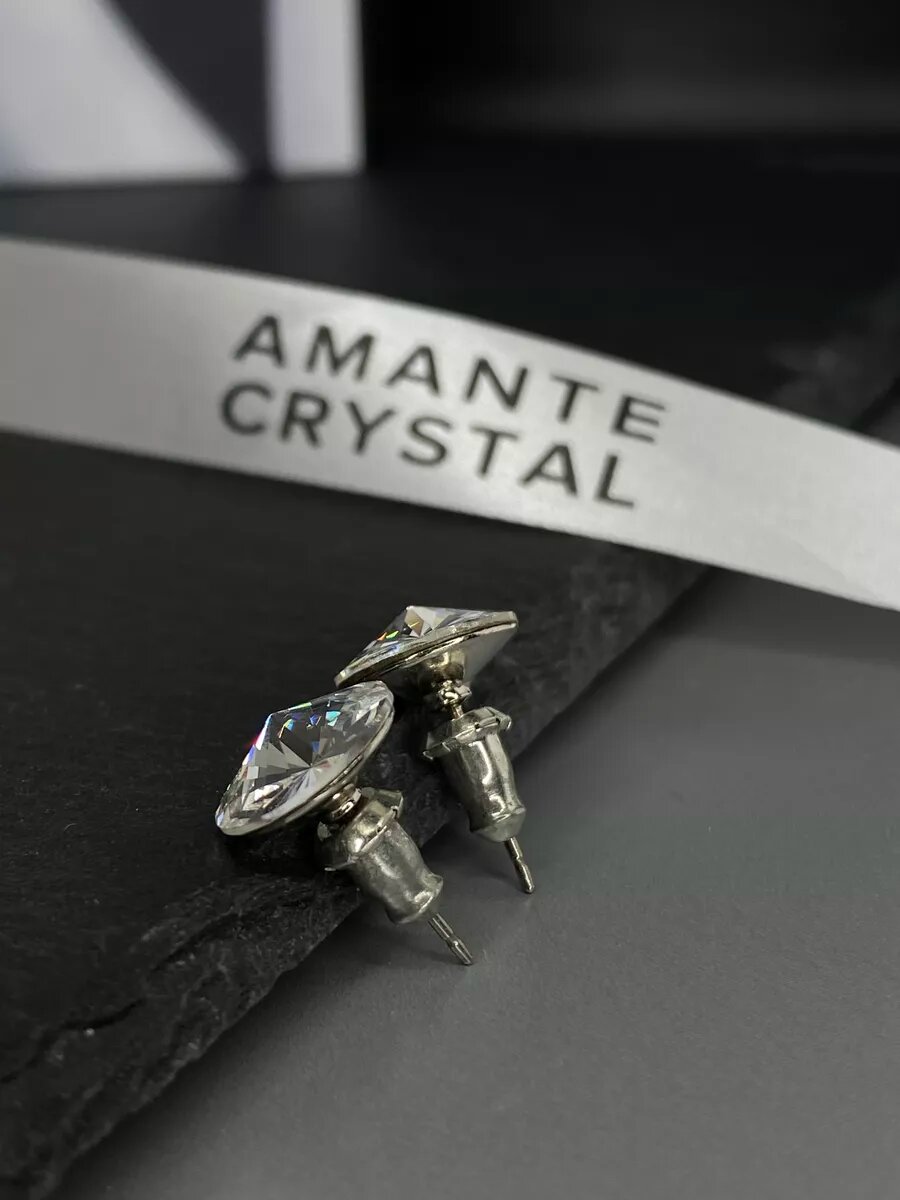 Серьги пусеты Amante crystal, кристаллы Swarovski, размер 10 мм, белый — фото 1