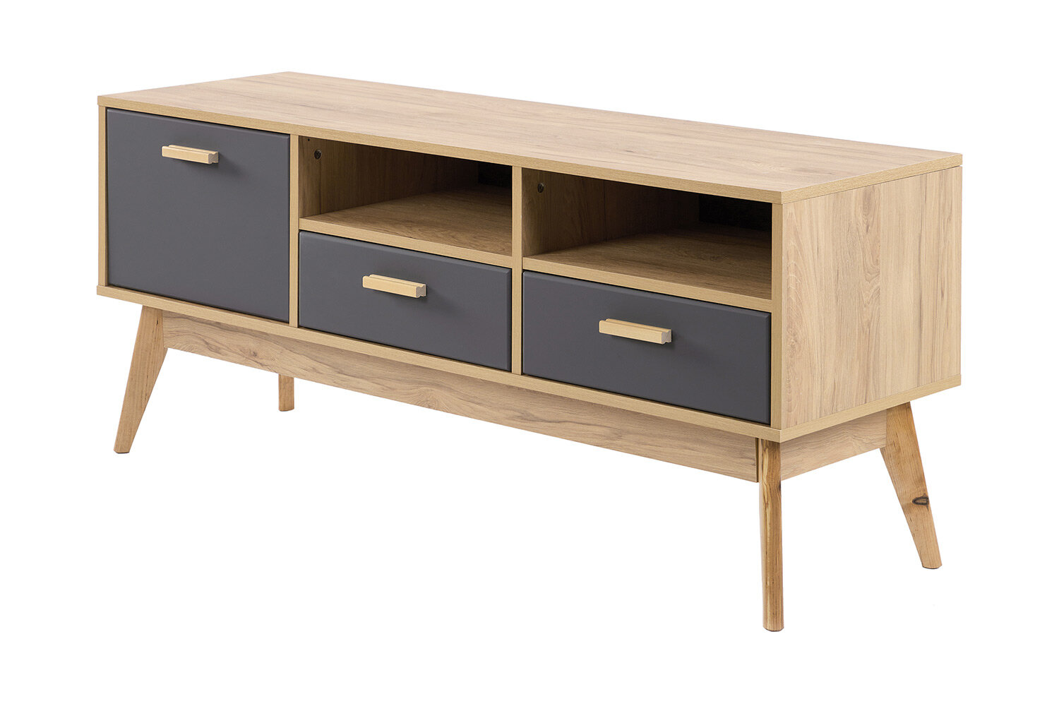 Тумба под ТВ SCANDICA Хортен, 128х57х40, цвет дуб натуральный светлый, графит