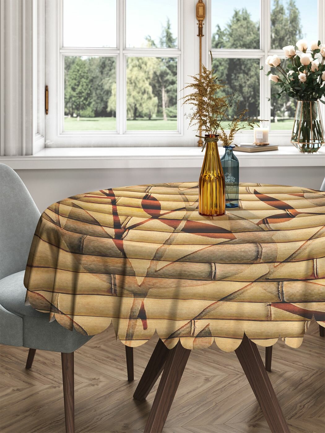 Круглая скатерть на стол с принтом "Бамбук" 150х150 см, JoyArty