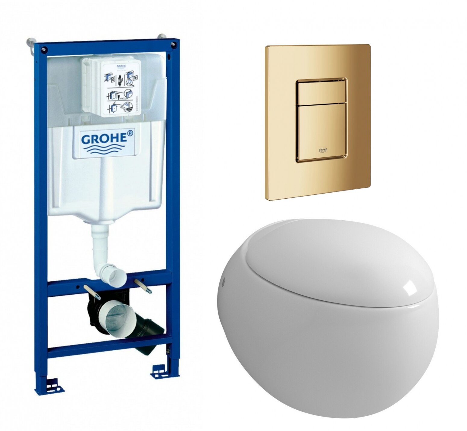 Комплект 3 в 1 инсталляция Grohe Rapid SL + Унитаз подвесной Grossman GR-4442 + кнопка холодный рассвет глянцевая
