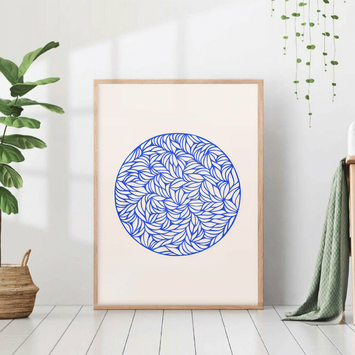 Постер "Синий узор в круге" 40x50 без рамки для интерьера на стену