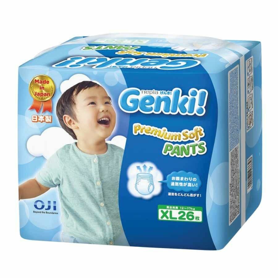 Трусики GENKI Nepia, для мальчиков и девочек, высокой впитываемости, XL 12-17 кг 26 шт