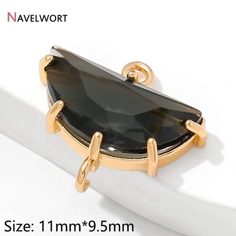 Черные полумесяцы подвески, 6 шт, 18K позолота, 11x9.5 мм