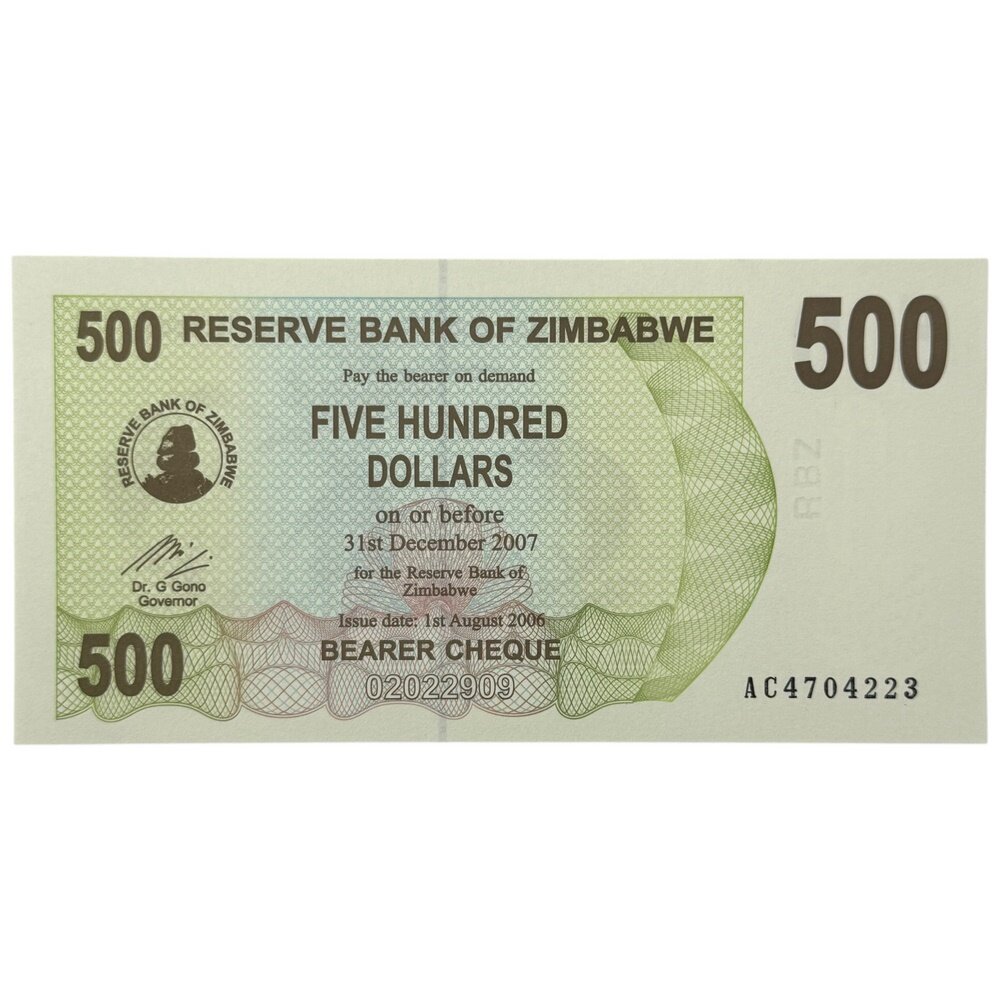 Зимбабве, чек на 500 долларов 2006 г. (Серия AC)
