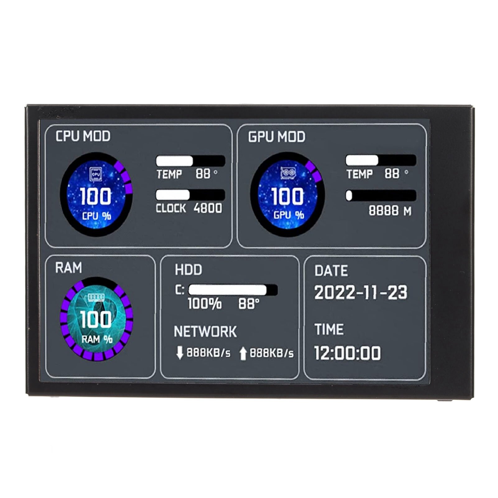 Монитор температуры компьютера 3,5-дюймовый IPS Dual USB C Редактор тем Настраиваемый макет Монитор данных процессора ПК для настольного корпуса