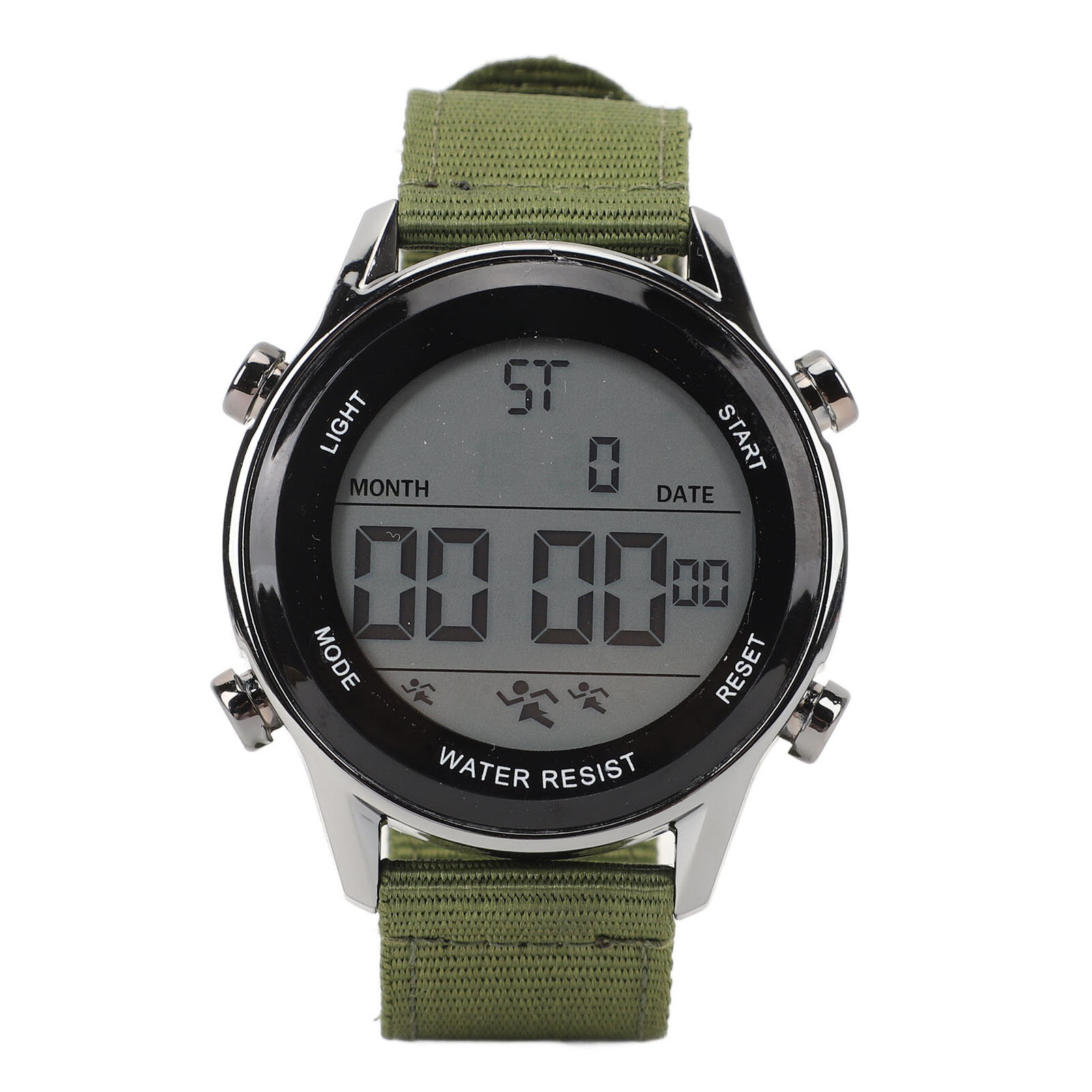 Men Digital Sports Watch Водонепроницаемый обратный отсчет тревоги Двойной часовой пояс нейлоновые ремешки цифровые часы с секундомером для наружного OD Green