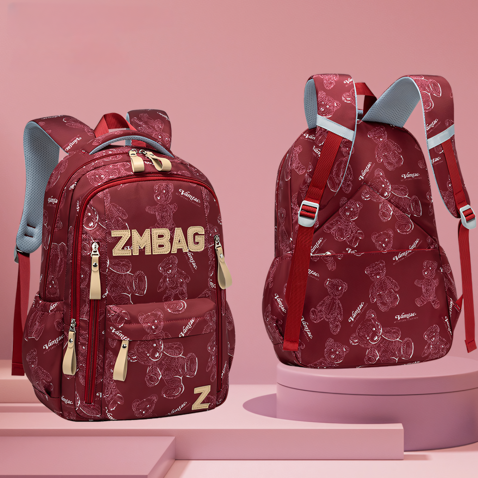 Школьный рюкзак для мальчиков и девочек красного цвета, размер 42 х 30 х 16 см