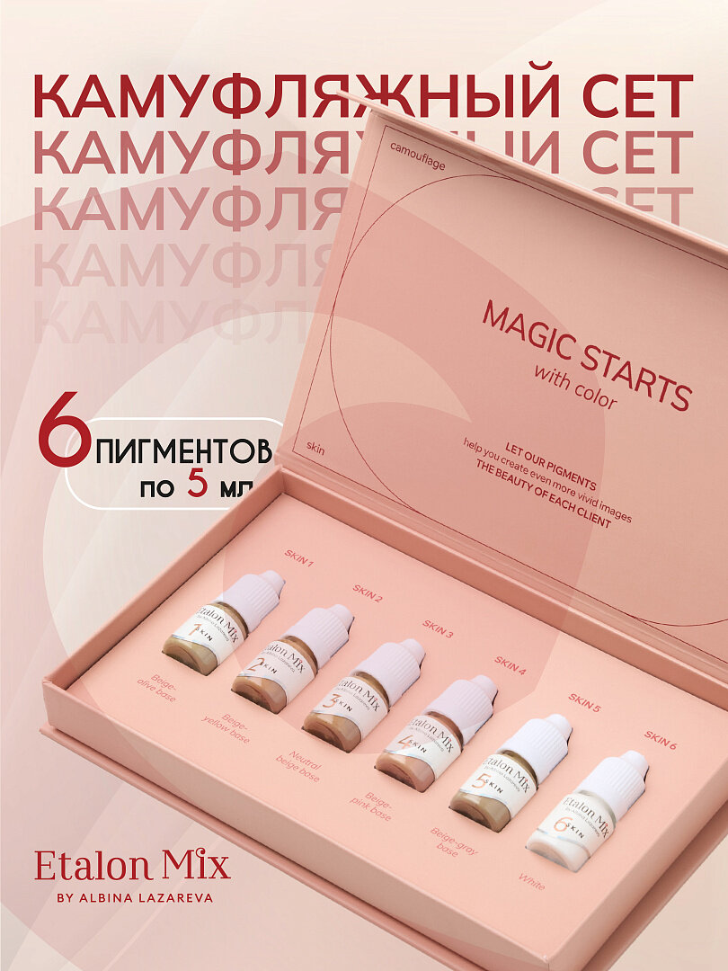 Пигменты для камуфляжа рубцов и шрамов Etalon Mix. Сет 6 пигментов по 5мл