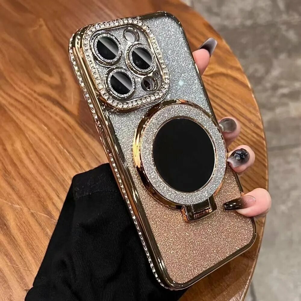 Чехол со стразами на айфон 13 про (iPhone 13 pro)С подставкой и зеркалом