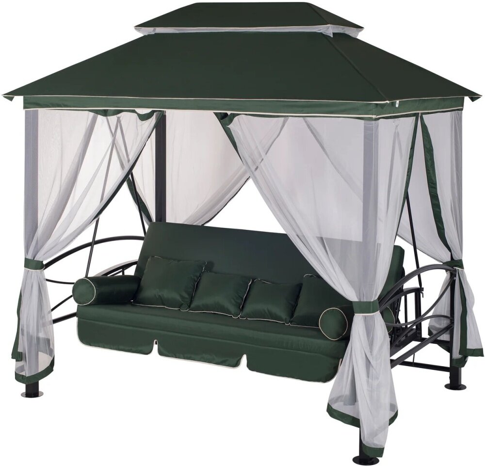 Беседка-качели удачная мебель "Пальмира", цвет зеленый, с москитной сеткой