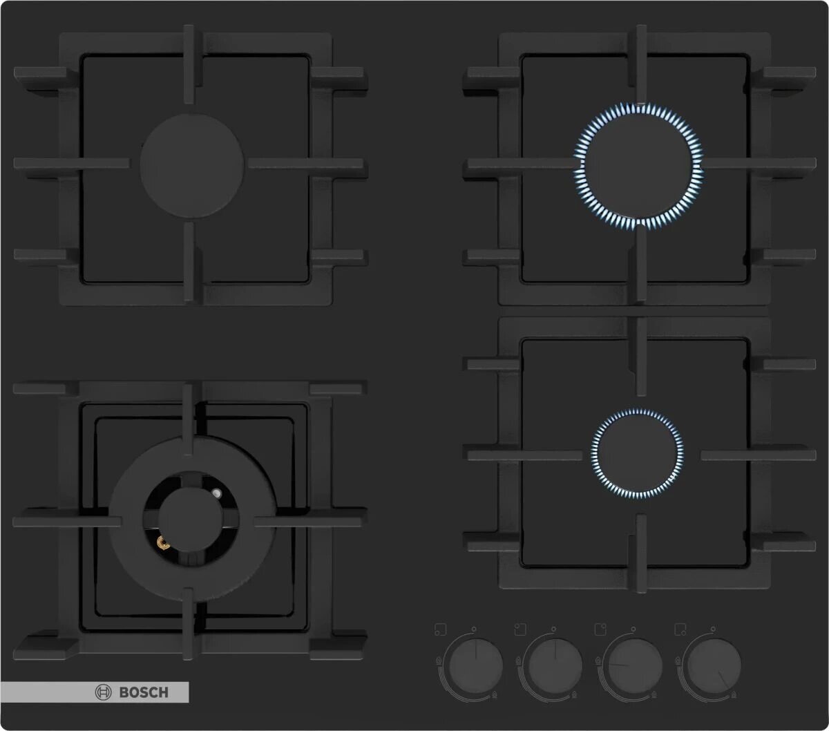 PNK6B6P40R / Газовая варочная панель Bosch PNK6B6P40R, 4 конфорки, закаленное стекло, черный