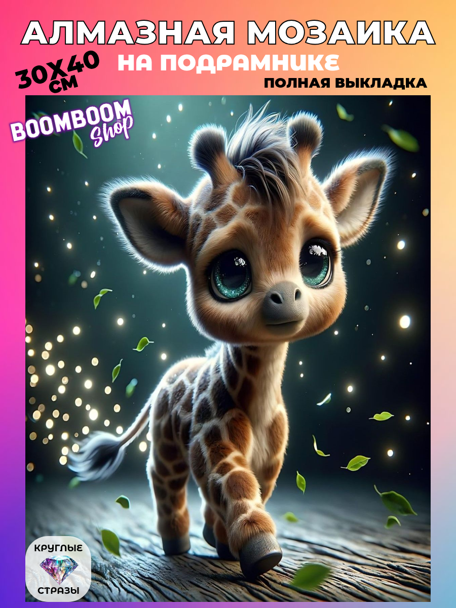 Алмазная мозаика на подрамнике 30x40 см. BoomBoomShop. "Детёныш жирафа"