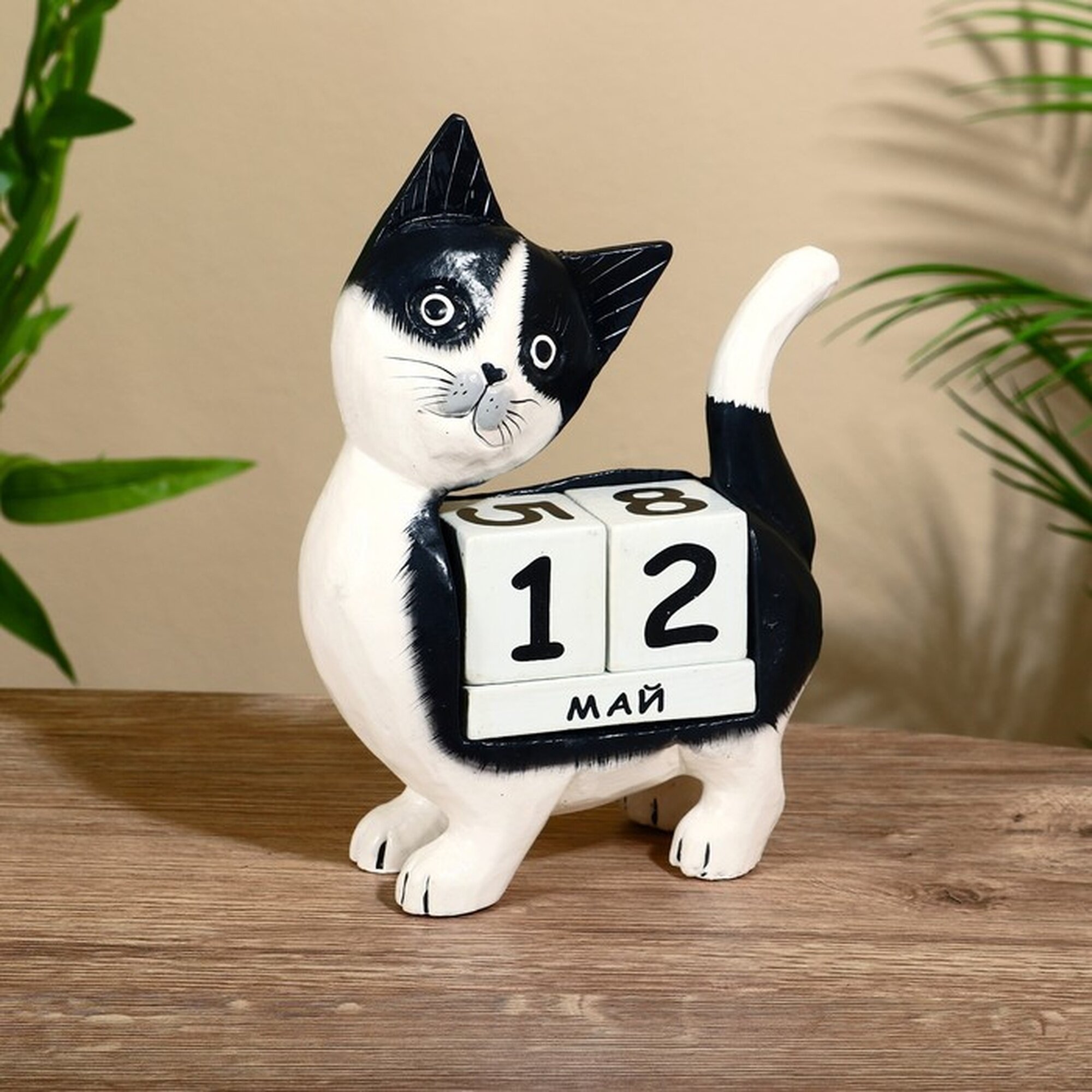Вечный календарь Сима-ленд "Котик", дерево, настольный, 15x22x6 см