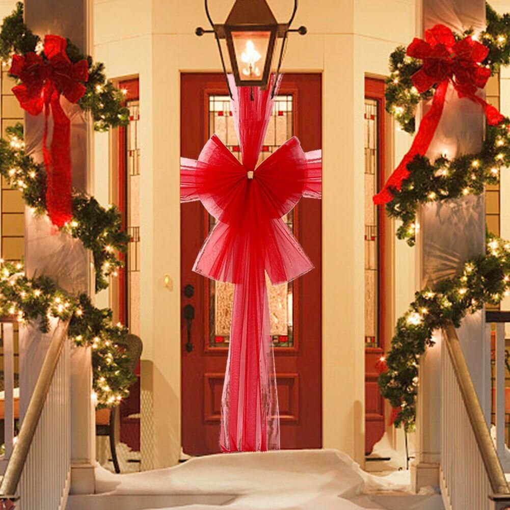 1 большой бант из сетки для украшения двери, для рождественской вечеринки дома