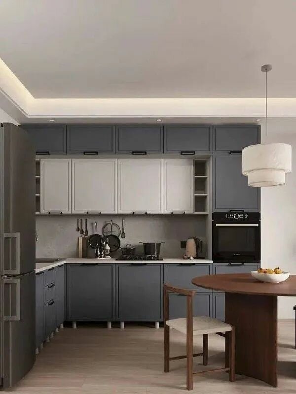 Кухонный гарнитур угловой Квадро МДФ 3х1,8м белый снег/гранит со столешницей прав.