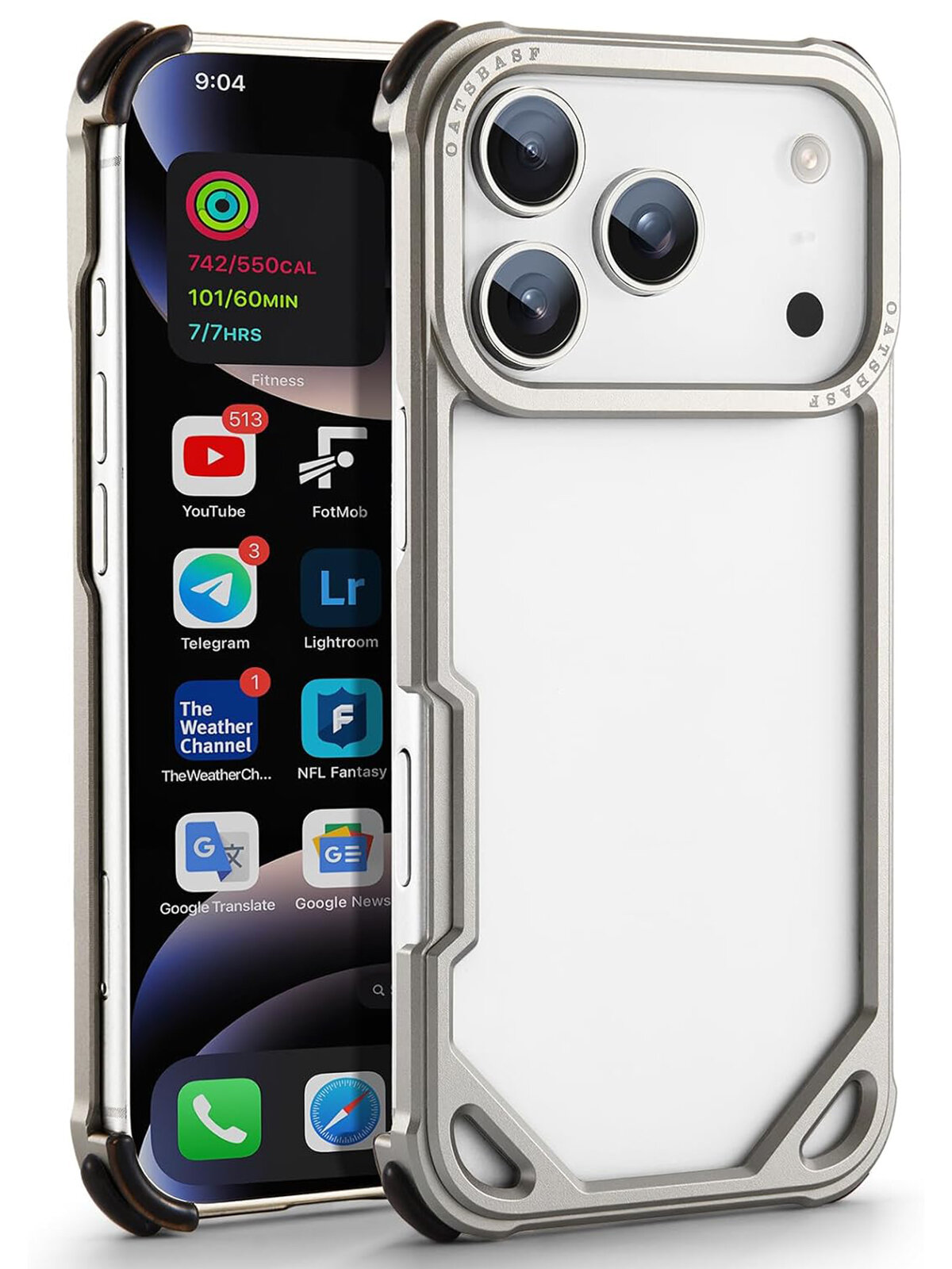 Чехол OATSBASF для iPhone 17 Pro Max, алюминиевая рама, защита от ударов с 4 углов, серый