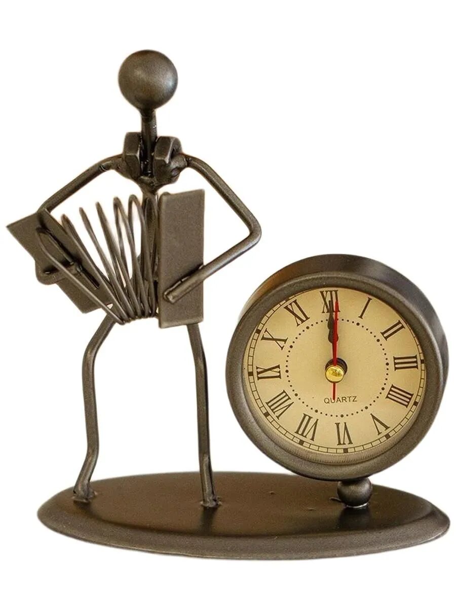 Музыкальные настольные часы "Музыкант" Ретро стиль Подарок Стальная статуэтка-часы